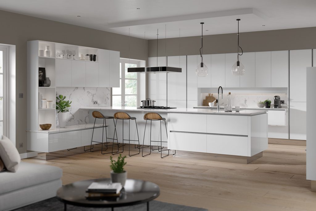 L-Shaped Handleless Kitchen | Net Kitchens Direct